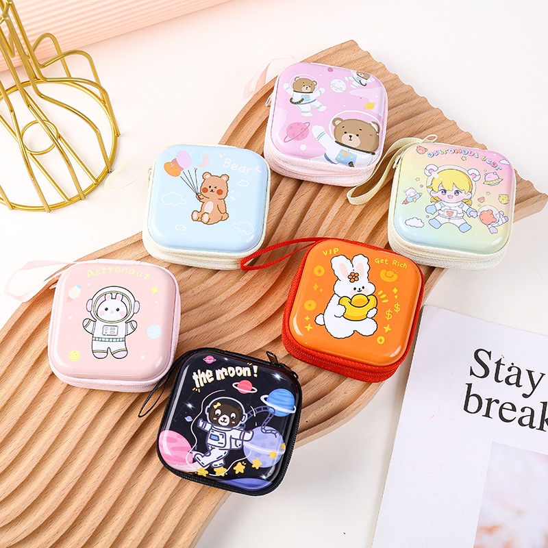 JHS Mini gift cute cartoon coin purse square headphone cable storage ...