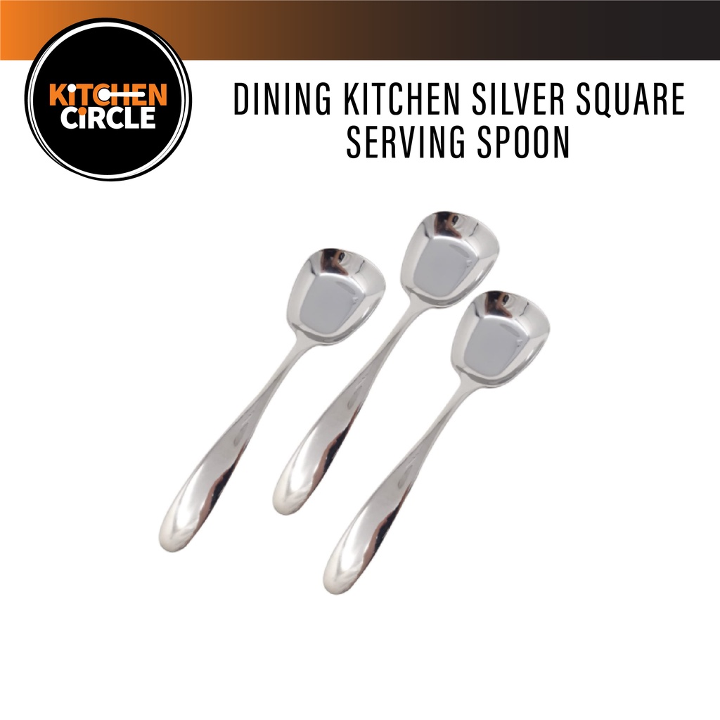 Dining Kitchen Silver Square Serving Spoon Silver Stainless Steel ...