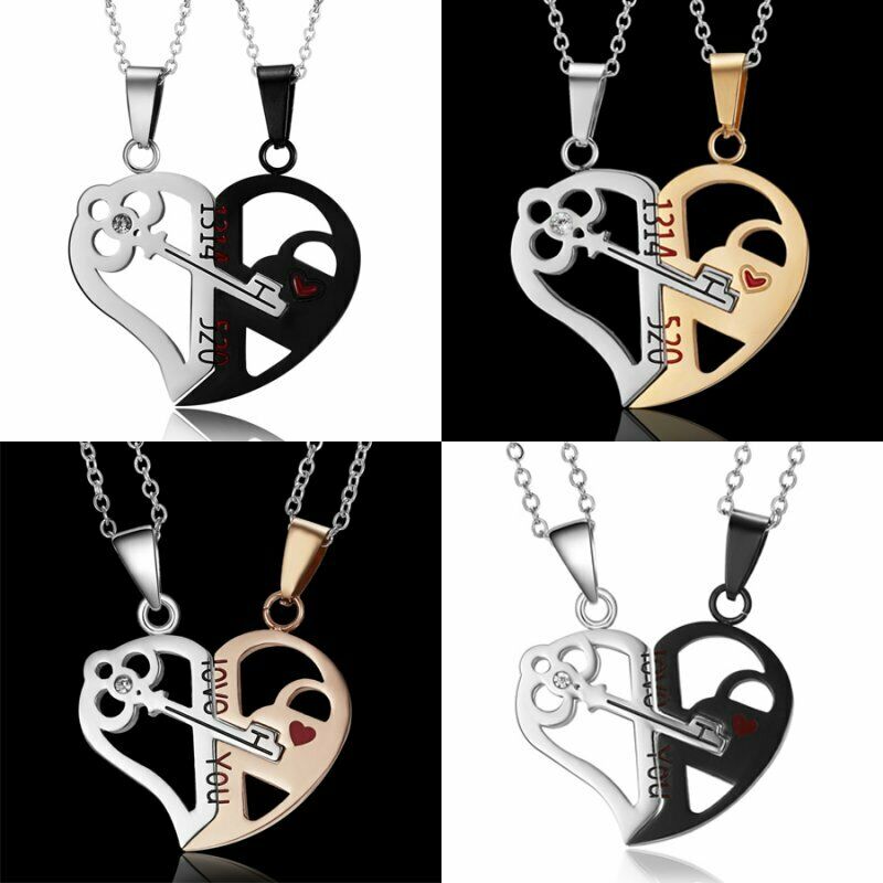 2pcs Stainless Steel I Love You Heart Chain Pendant Necklace Couple ...