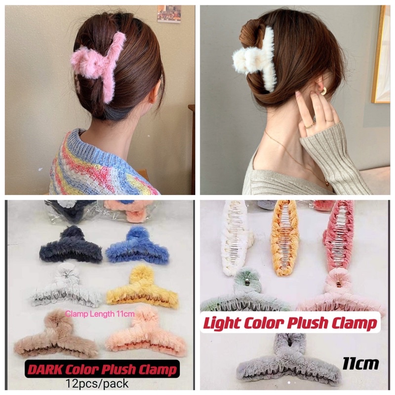 [12pcs] Korean Soft Furry Hair Claw Faux Fur Hair Clip Large Plush Clip ...