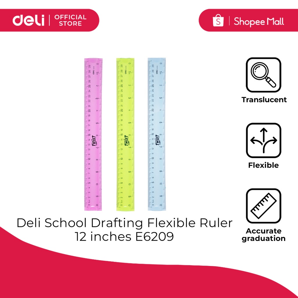Deli E6209 - Flexible Drafting Ruler 12" (1PC) [75256209] | Shopee ...
