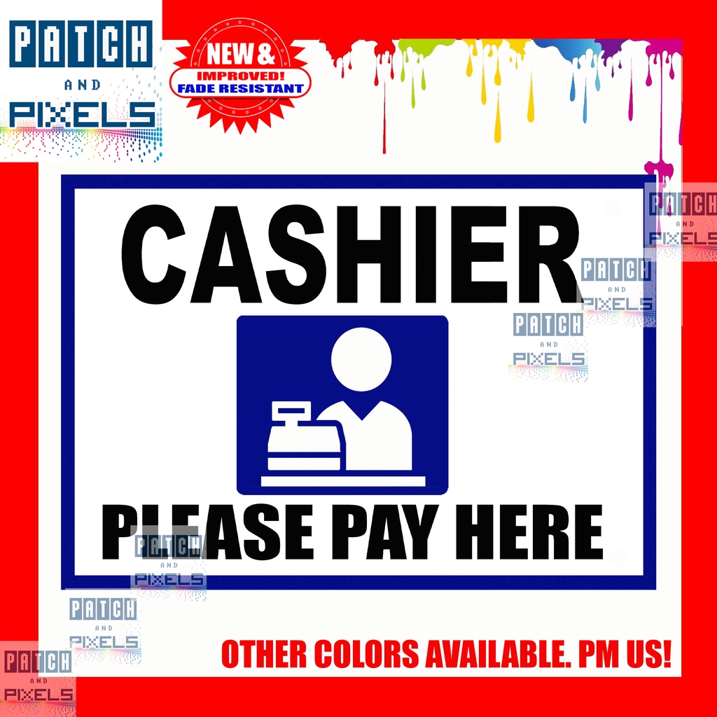 Cashier/Pay Here Sign /Take Out Counter Sign Laminated/PVC/Sticker (8 X ...