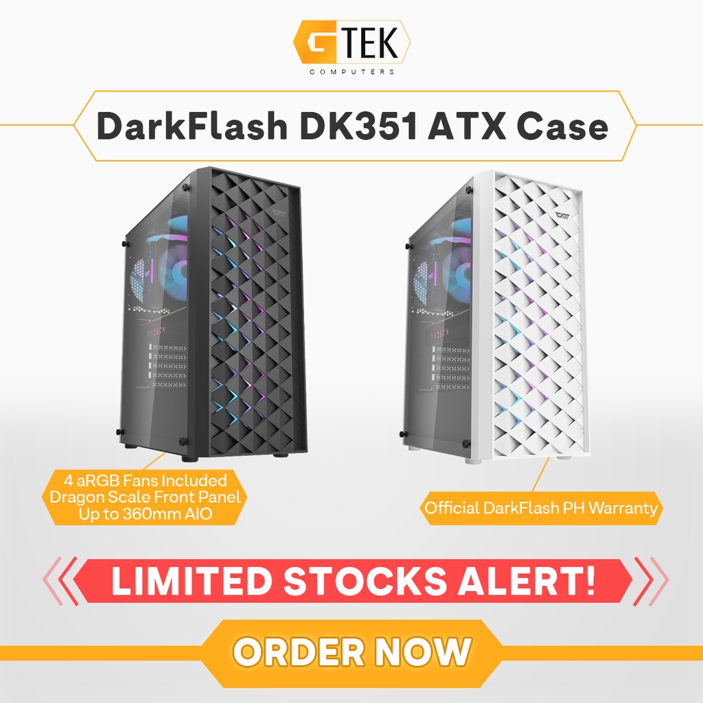 DarkFlash DK351 TG ATX PC Case w/ 4 aRGB Fans Black / White | Shopee ...