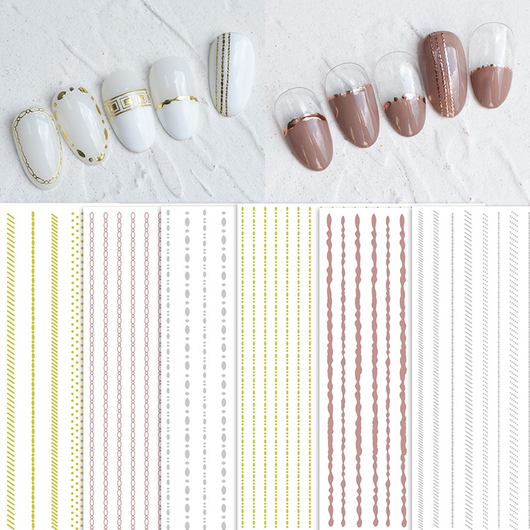Japanese Style Nail Decals Gold Silver Thick and Thin Line Nail Beauty ...