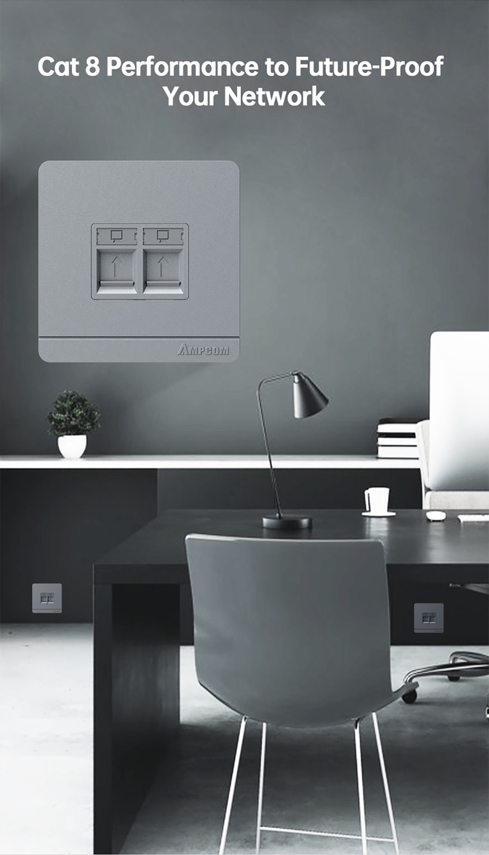 Ampcom Panel Kit, Wall Faceplate With Cat8 40Gbps Stp Keystone Jack ...