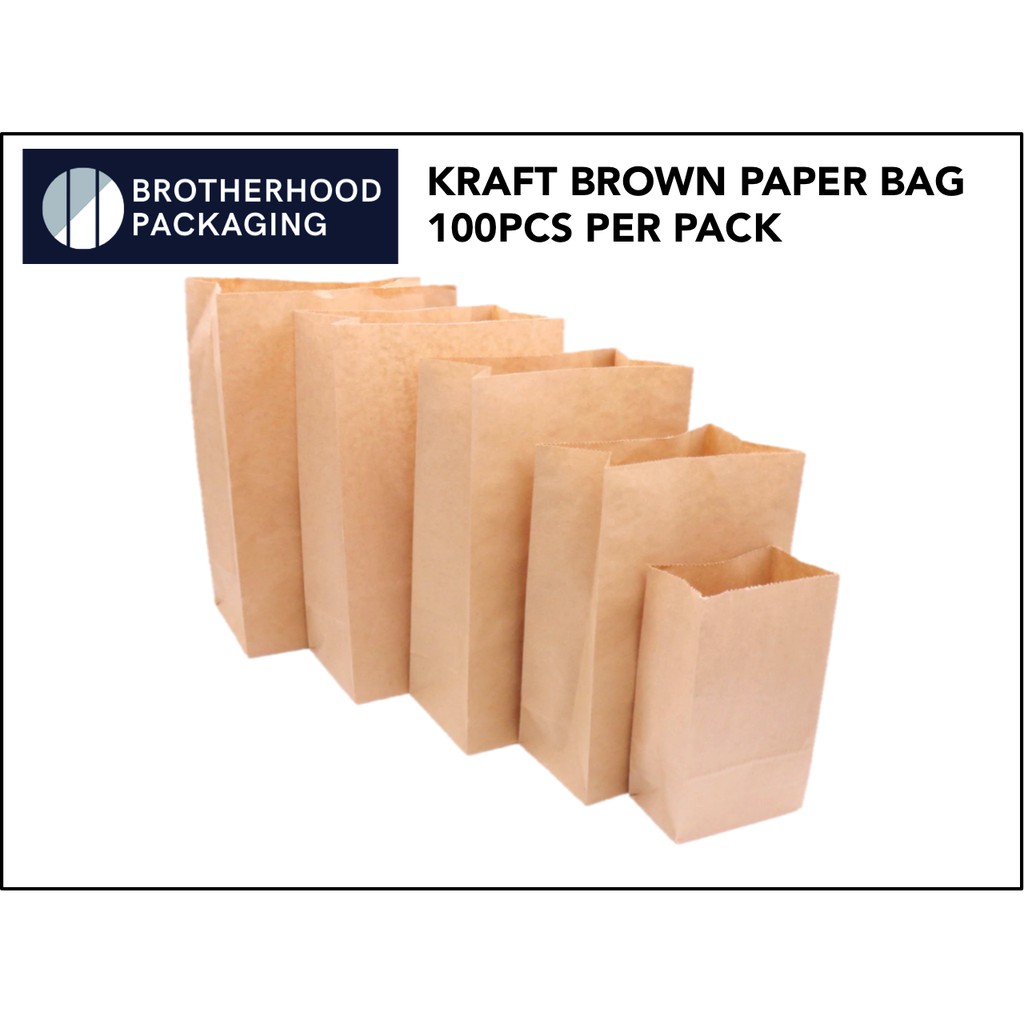 Brown Paper Bag 100pcs per pack (Medium Sizes) | Shopee Philippines