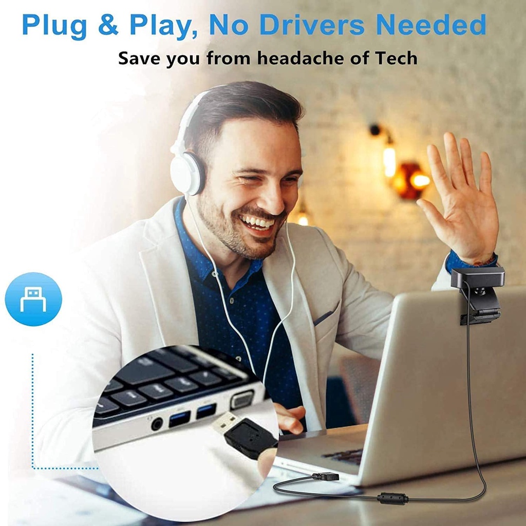 ANSEN Webcam for PC Laptop Online Class 2K 1080P HD USB Web Camera with ...