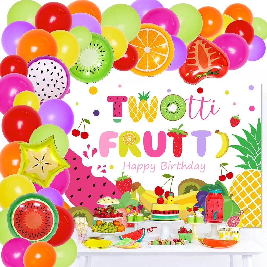 JOYMEMO Twotti Fruity Birthday Decorations With Backdrop Balloon ...