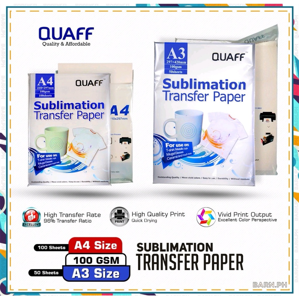 A4/A3 Size QUAFF Sublimation Paper 100gsm - Quick Dry Sublimation Paper (100/50 sheets / pack ...