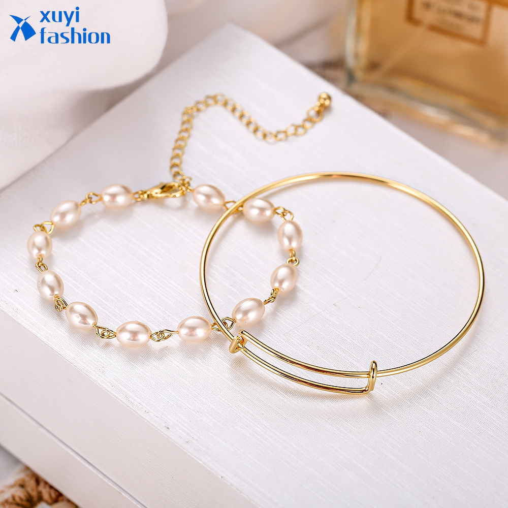 Elegant Simple Pearl Gold Chain Bracelet Luxury Retro Double Bracelets ...