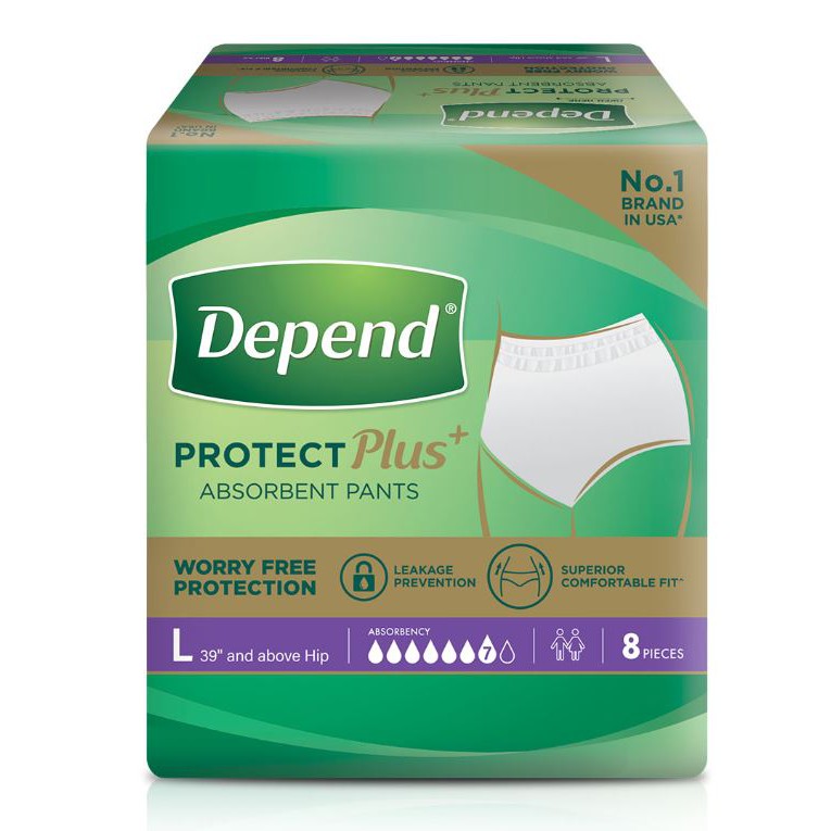 Depend Adult Diaper Protect Plus Absorbent Pants L - 8pcs x 1 packs (8 ...