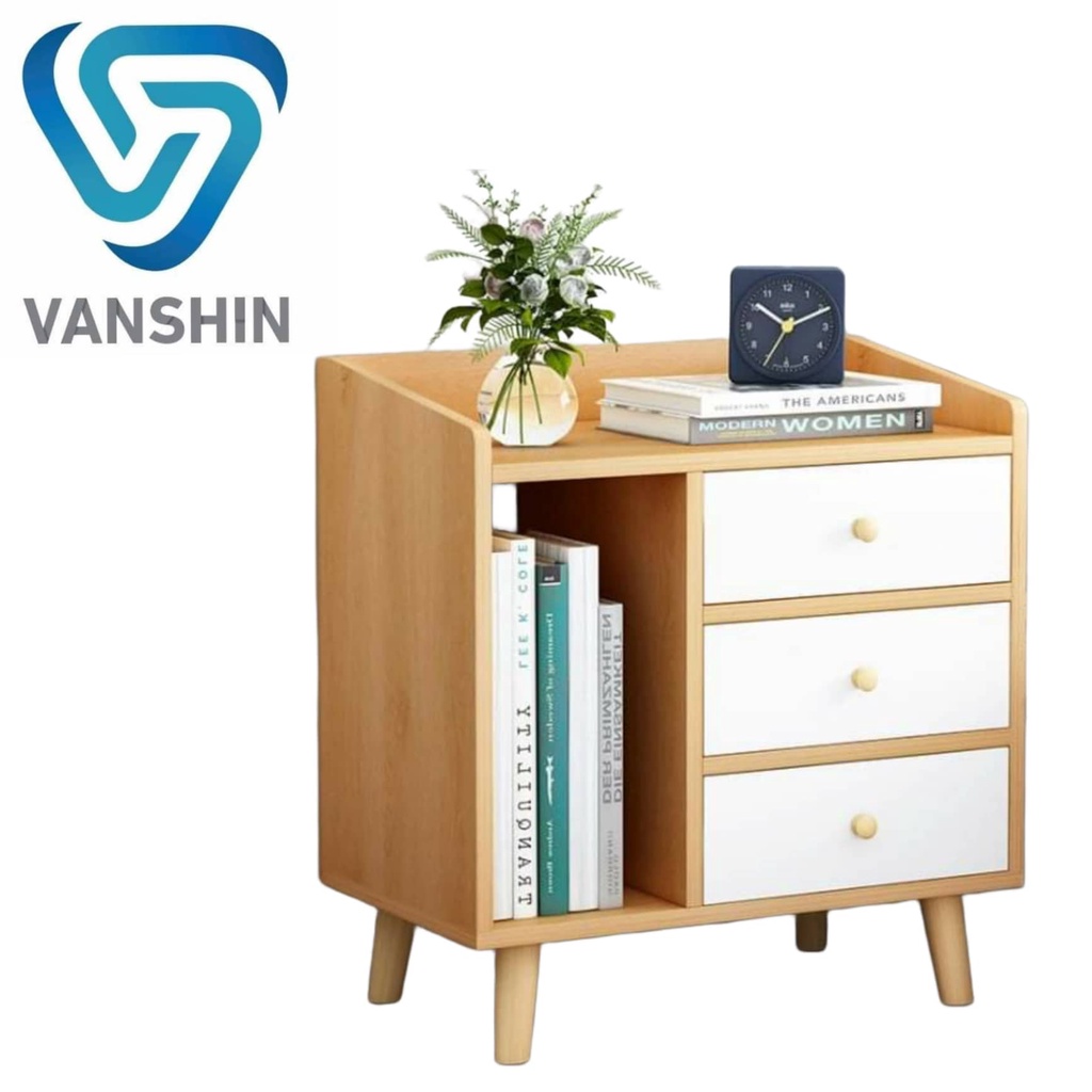 3 Drawers Wooden Elegant Bedside Table Nightstand Side Table with ...