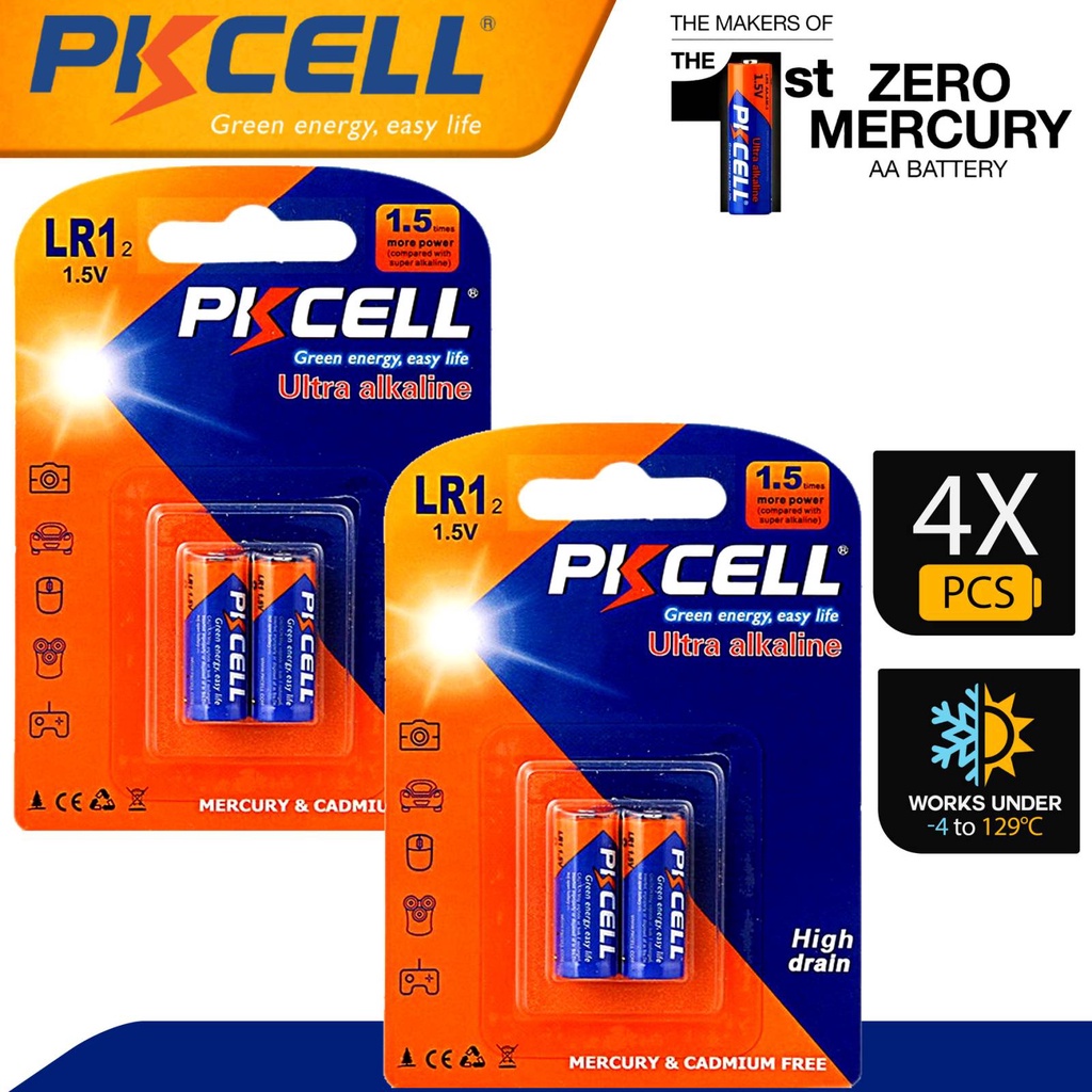 PKCELL (2sets) 4pcs 1.5V (LR1) AM5 Size N Battery Alkaline Batteries ...