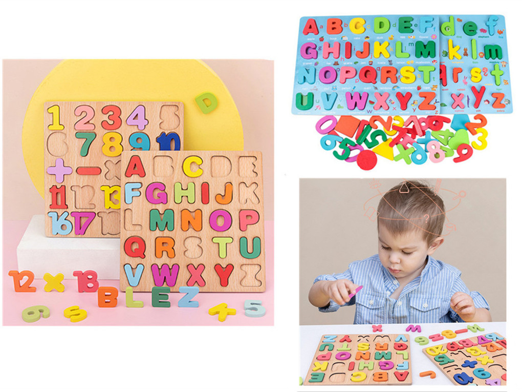Alphabet Digital Puzzle Wooden Toys Kid Number Letter Shape Matching ...