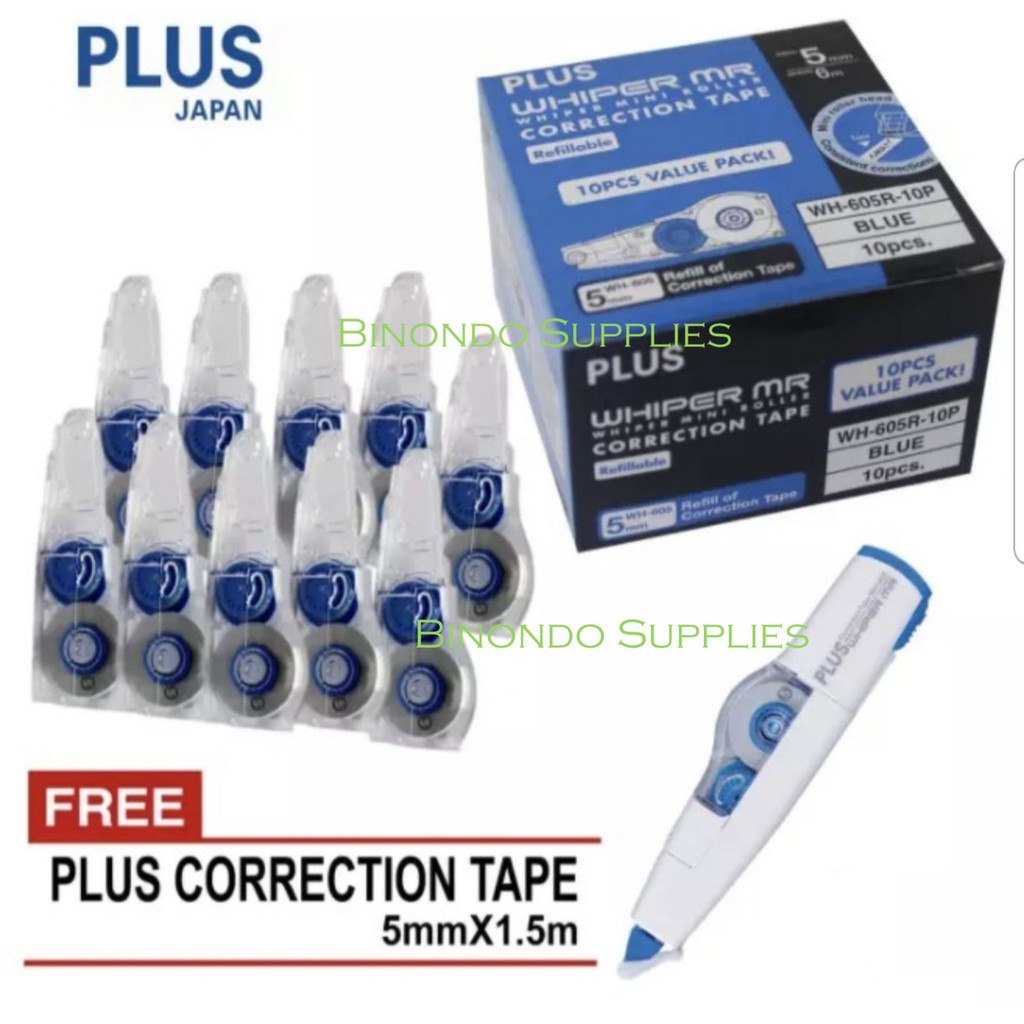 PLUS WH-605R 10P Whiper MR Correction Tape Refill, Set of 10 with Free 1 pc Plus Correction Tape ...