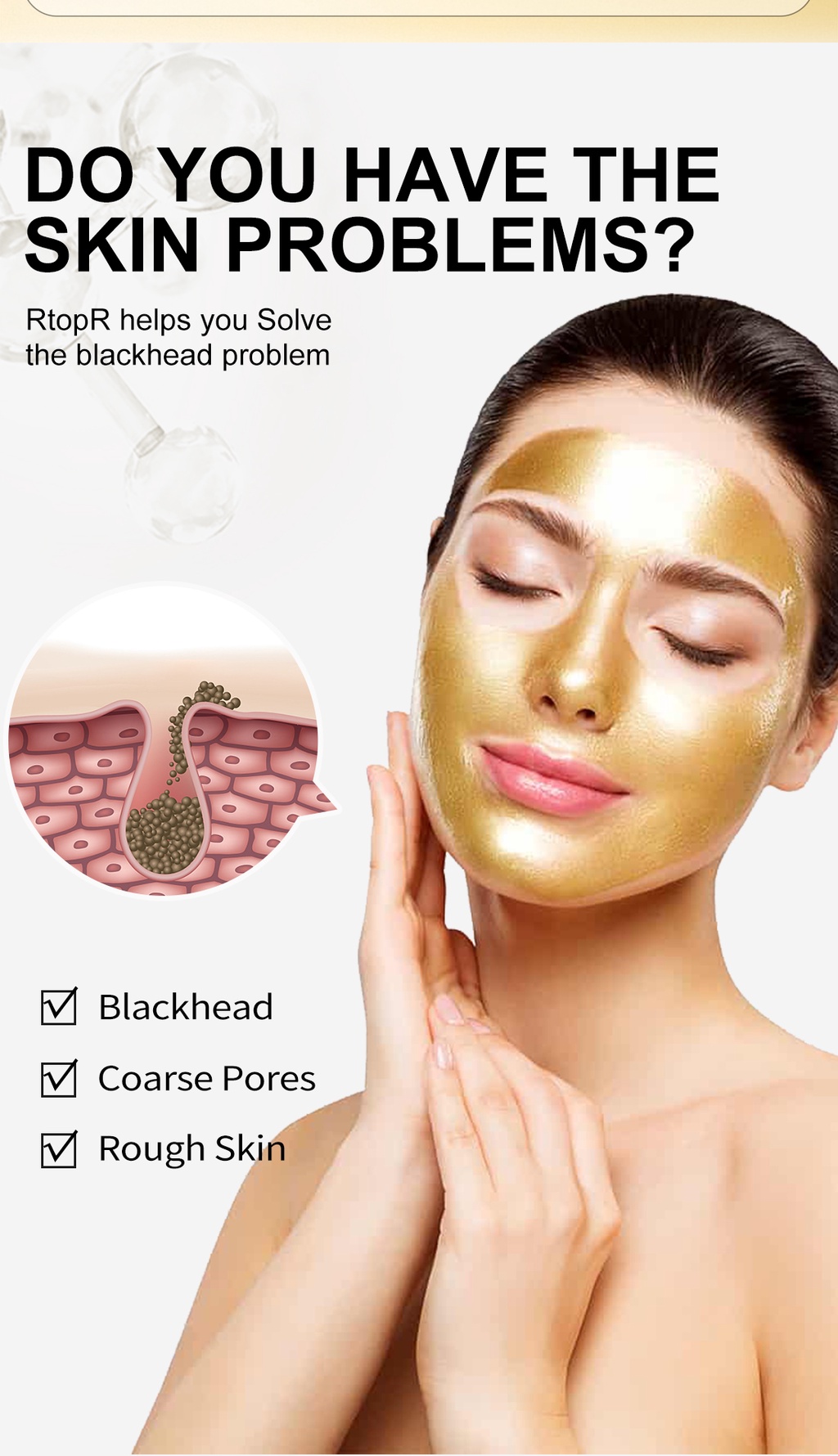 RtopR Gold Remove Blackhead Face Mask Pore Peeling Nose Deep Cleansing ...