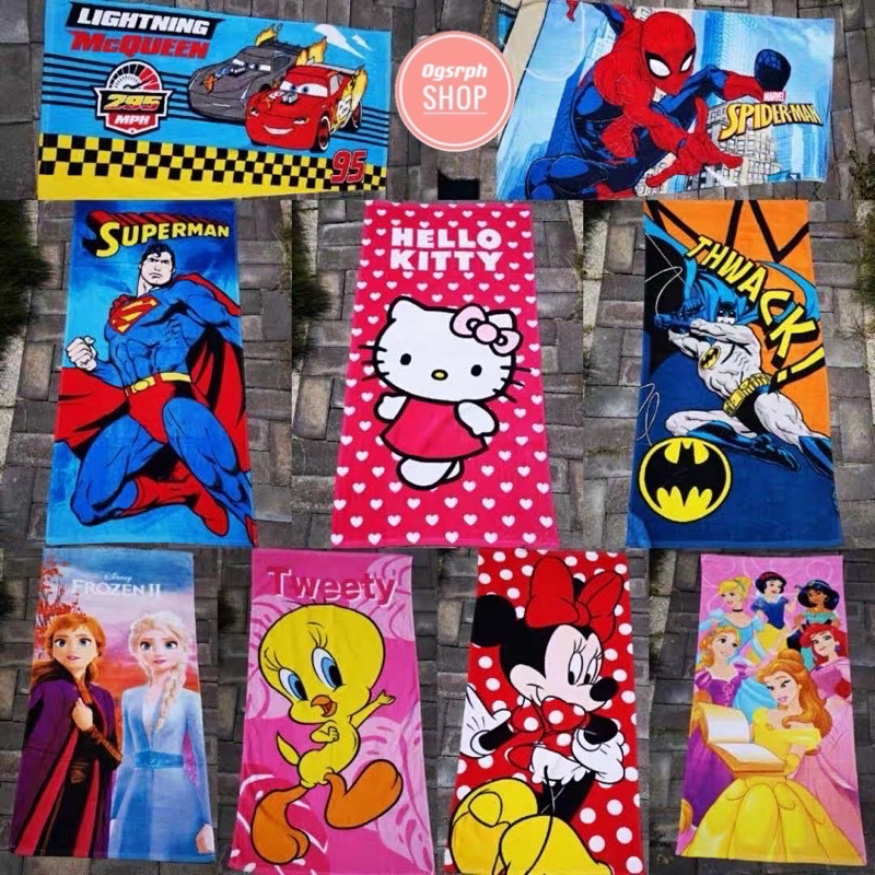 cartoon characters bath towel for kids beach | Shopee Philippines