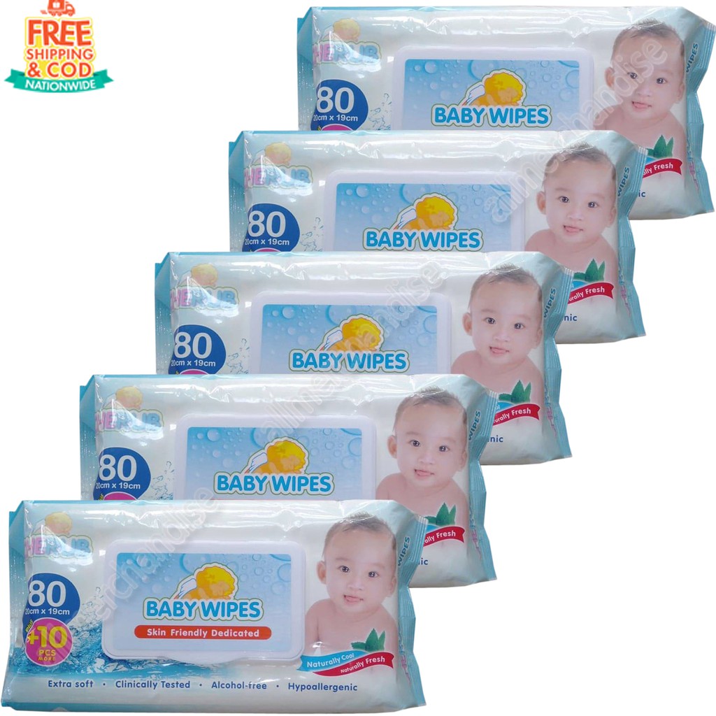 COD Set of 5 Cherub Baby Wipes 80+10 Sheets FREE! | Shopee Philippines