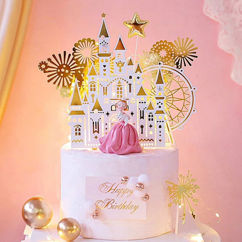 Happy Birthday Cake Topper Acrylic Castle Ferris Wheel Prince Princess ...