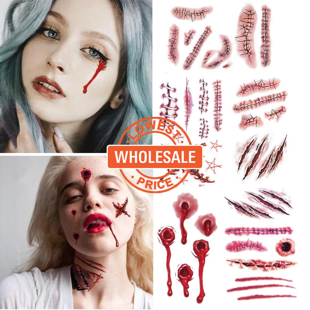 [Wholesale Price]Random Color-Halloween Zombie Scars Tattoos With Fake ...
