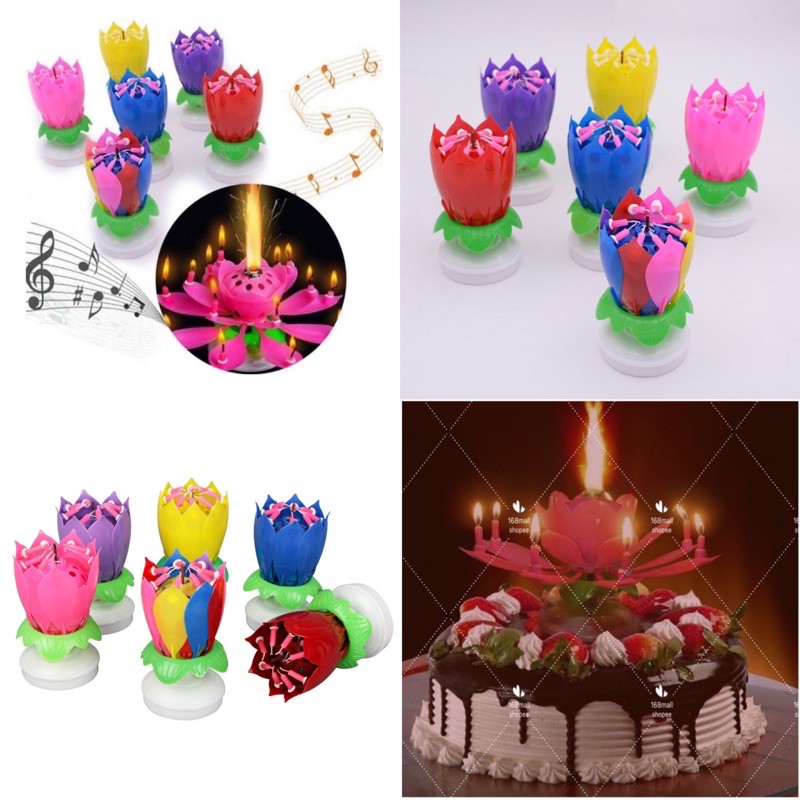 Birthday Candles Musical Lotus Flower Rotating | Shopee Philippines