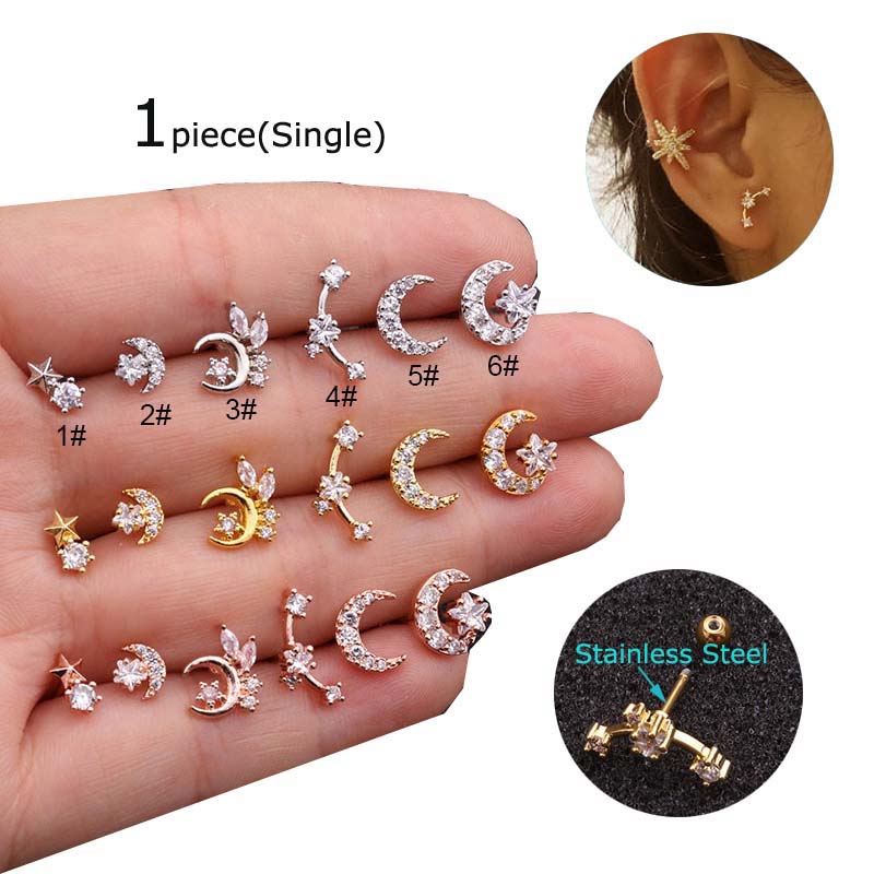 1piece Stainless Steel Pinna Helix Earrings Cartilage 20G 6mm Length ...