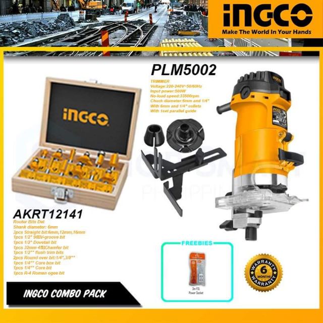 Ingco Combo Pack (Ingco Trimmer+Ingco Router Bits Set)w/ FREE 1pc FSL ...