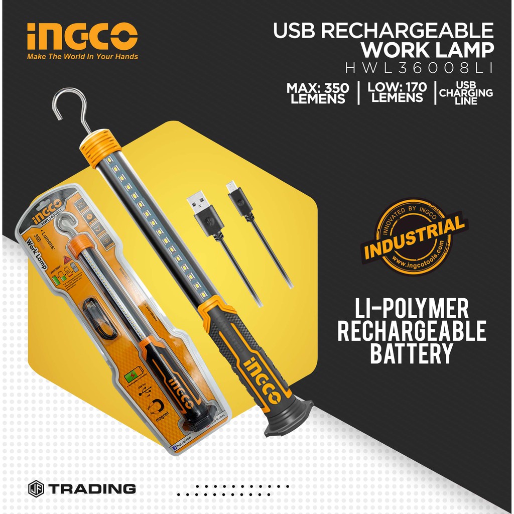 INGCO USB Rechargeable Work Lamp HWL36008LI | Shopee Philippines