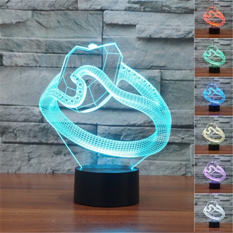Toy Ring 3D Night Light 7 Colors Gradient Gemstone Ring USB LED Table ...