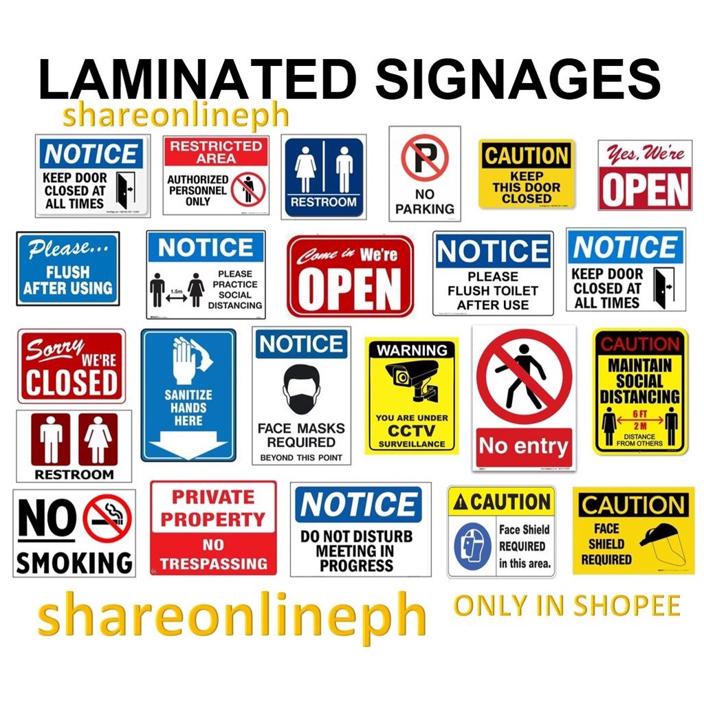 Laminated Signages Set 2 | No Entry | No Parking | Social Distancing ...