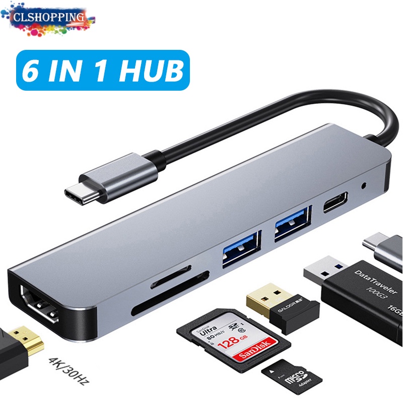 6 In 1 Type C Usb Hub Usb3.0 Otg Adapter 2 Usb C Hdmi Tf Sd card reader ...
