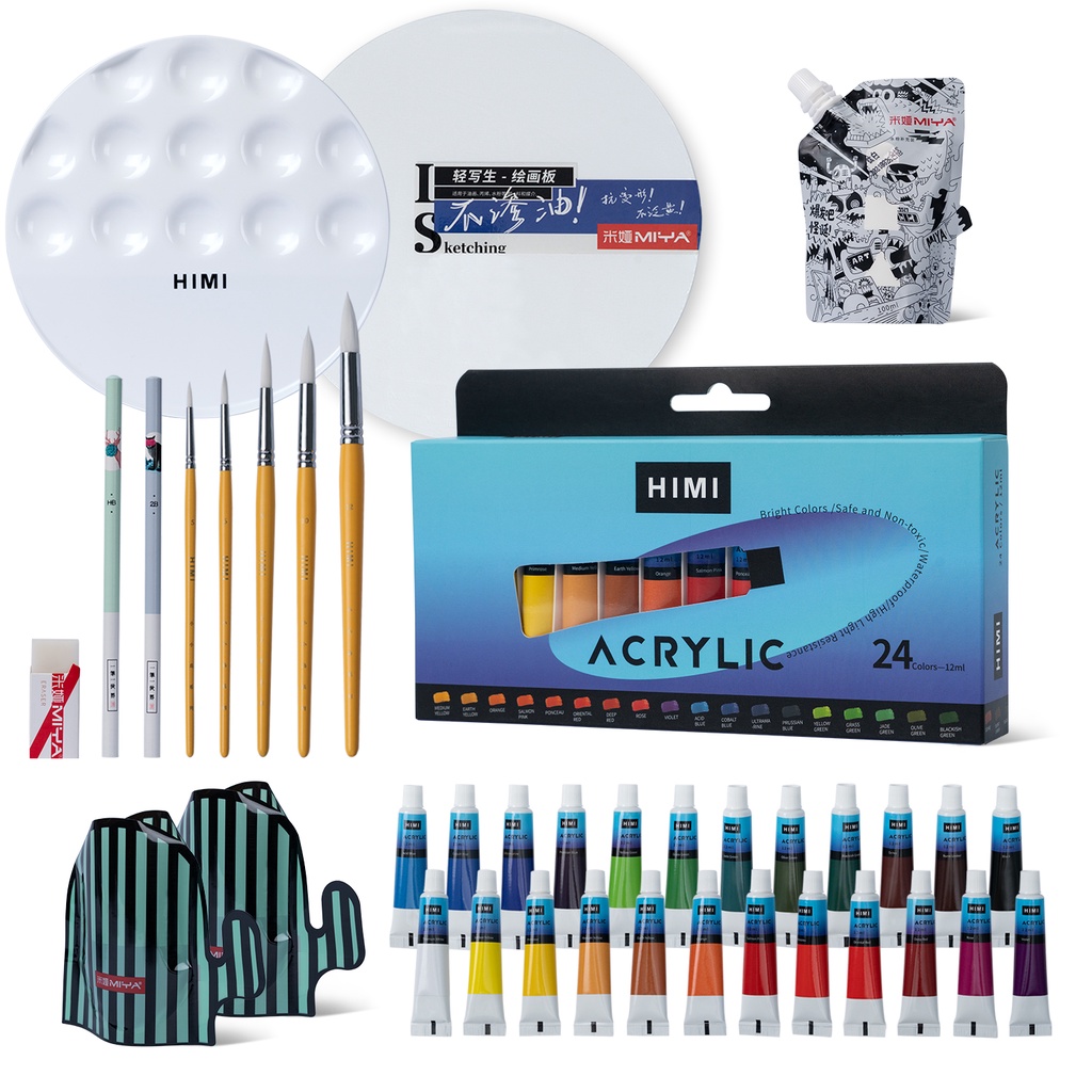 MIYA HIMI Acrylic art paint set with brushes, paint bucket, palette ...
