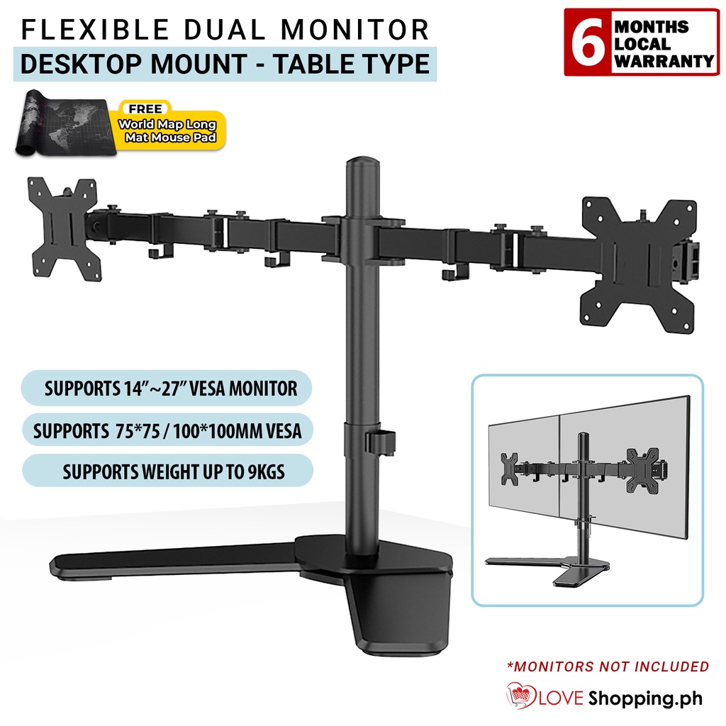 Dual Arm Double Monitor Holder Desktop Mount for VESA Dual Monitors 17 ...
