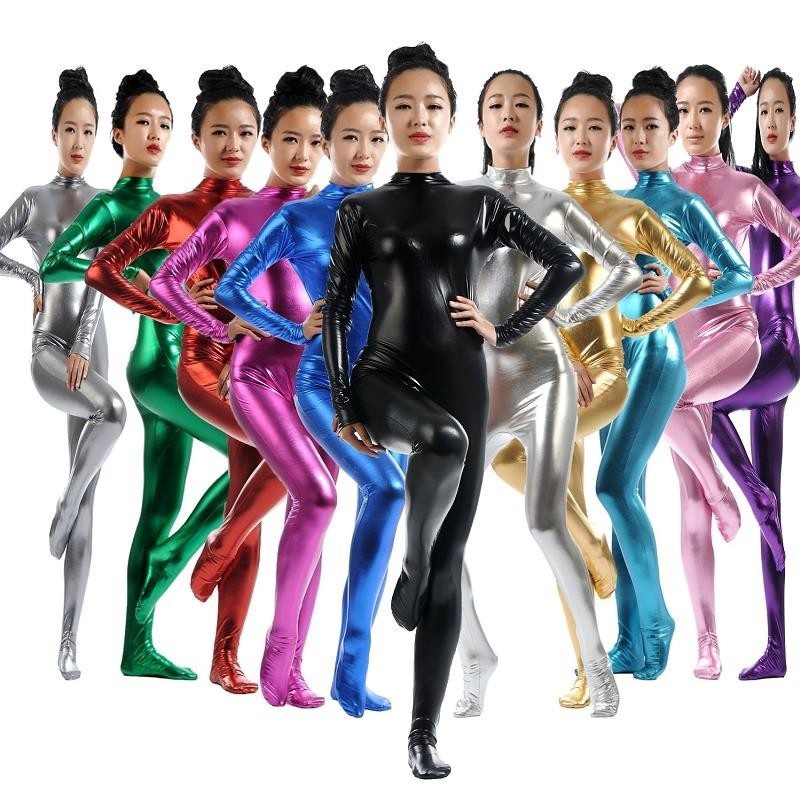 Unitard Gold Silver Catsuit Lycra Turtleneck Club Zentai Bodysuit Shiny