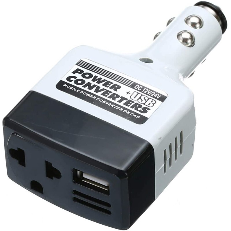 Car Power Converter Inverter DC 12V/24V to 220V AC Adapter USB Charger ...