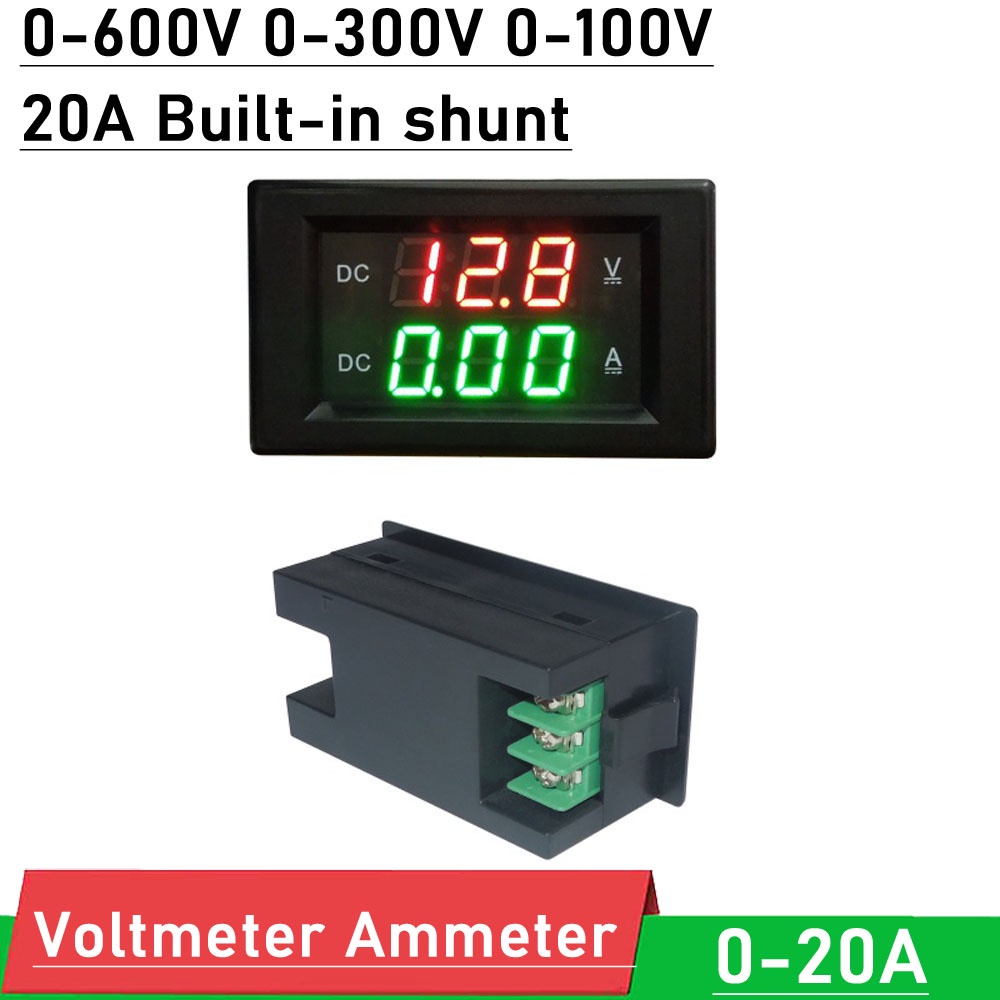 DC Voltmeter Ammeter 100V 300V 600V 20A Built-in shunt battery Monitor ...