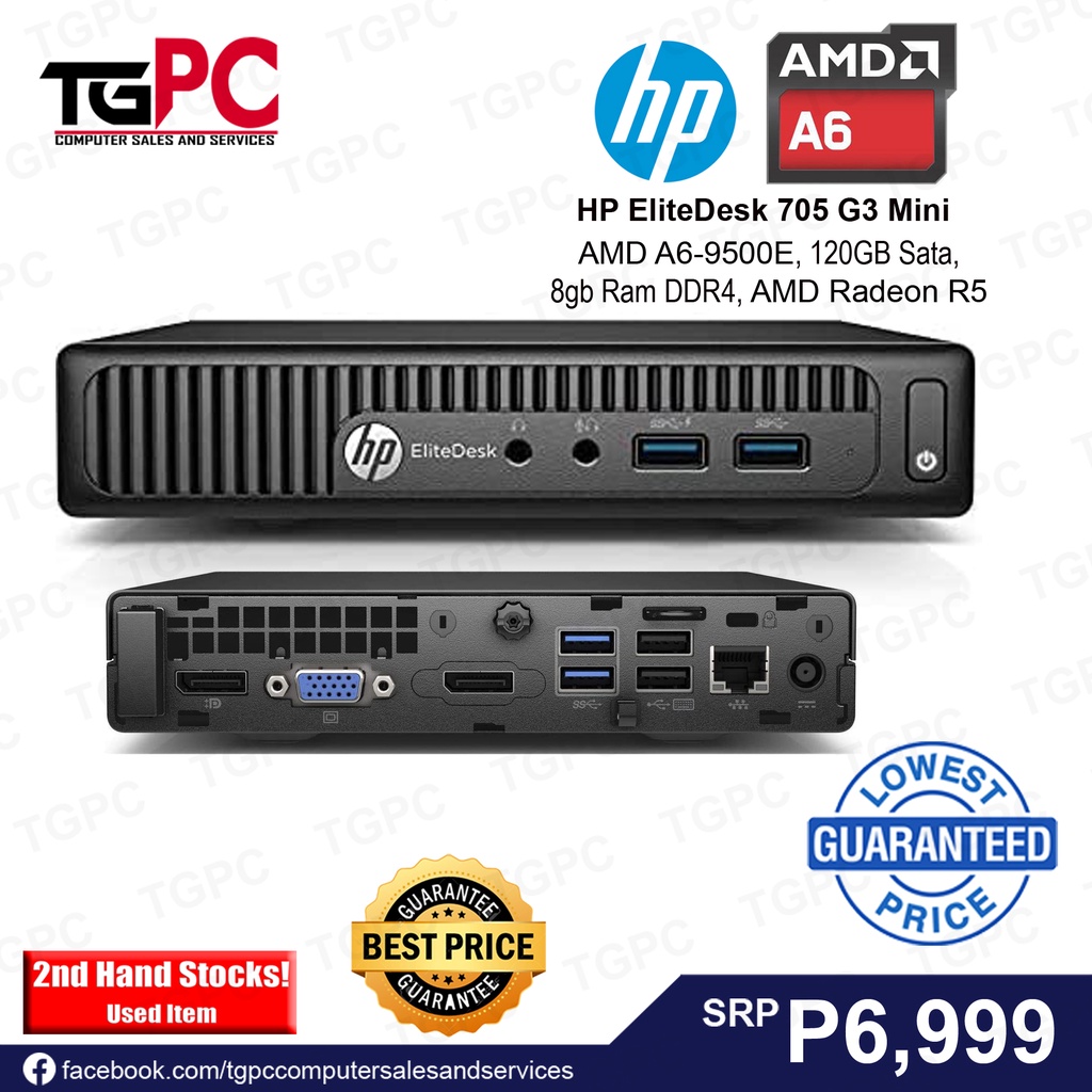 HP EliteDesk 705 G3 Mini DDR4-8GB Ram, A6-9500E AMD, 120gb ssd, Minipc ...