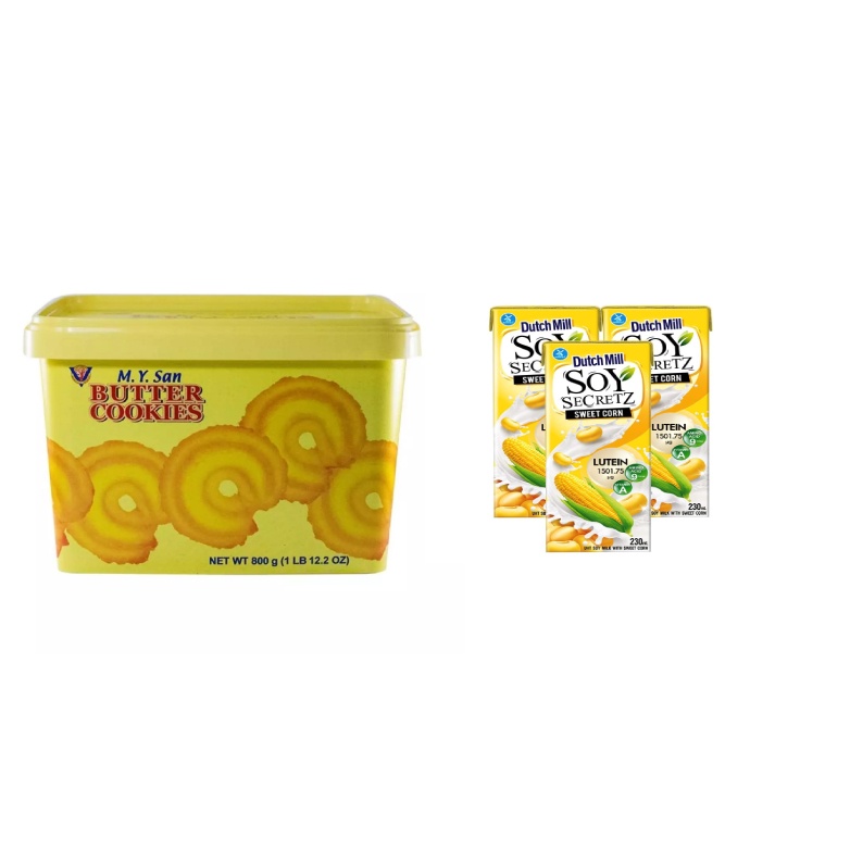 MY San Butter Cookies 800g with Dutch Mill Soy Milk Sweet Corn 230ml x ...