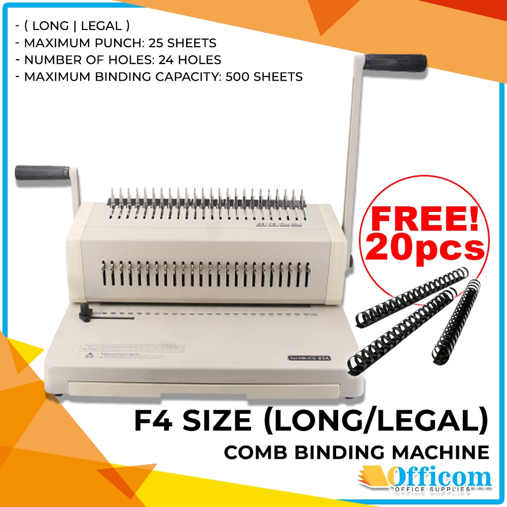 Officom Comb Binding Machine F4 Size ( Long | Legal ) with FREE 20pcs PLASTIC RING BINDER presyo ...