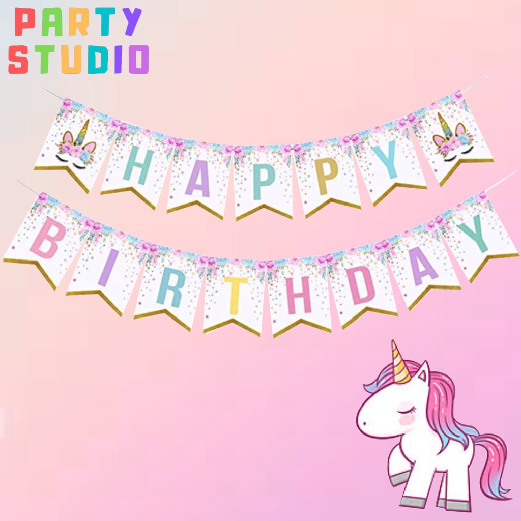 Unicorn Banner Happy Birthday Banner (15 pcs) Unicorn Party Needs ...