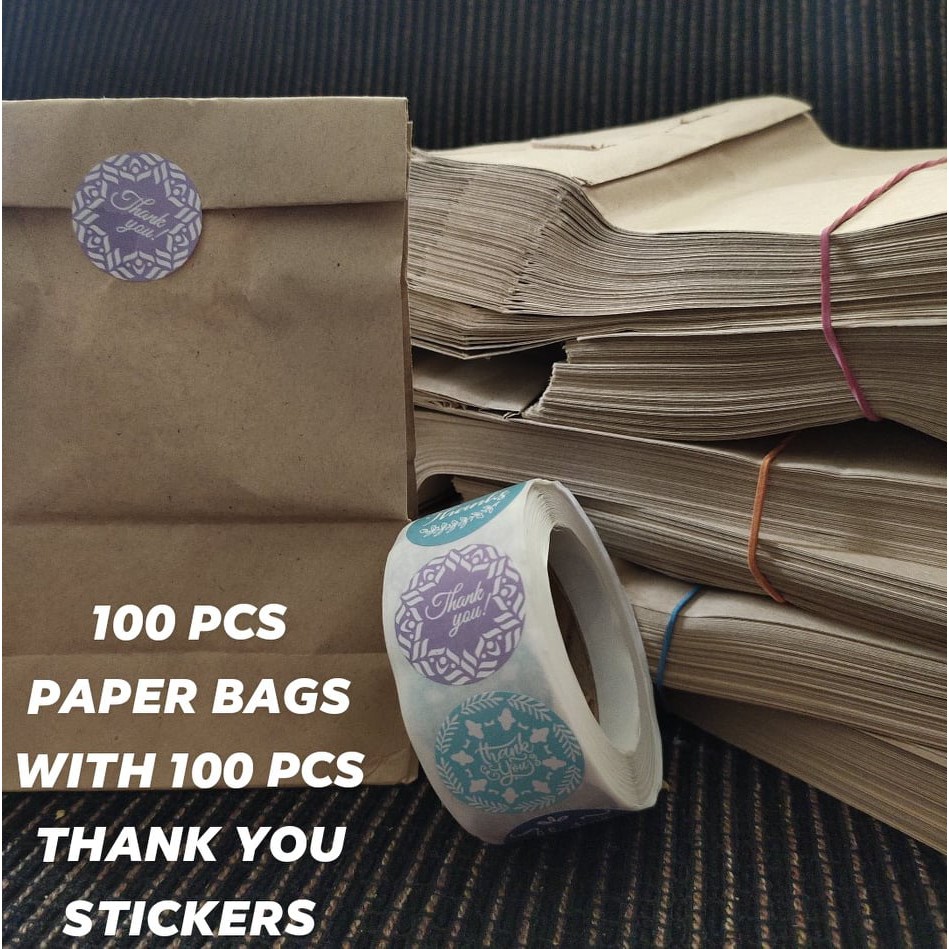 Brown Paper Bags WITH Thank You Stickers | 100pcs each | #1 to #12 ...