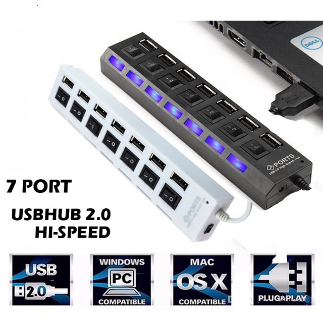 leo 7 ports USB Hub Hi-Speed 2.0 Hub 480Mbps On/Off Switch | Shopee ...