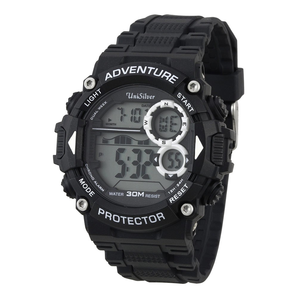 UniSilver TIME Men's Black Digital Rubber Watch KW3196-1003 | Shopee ...