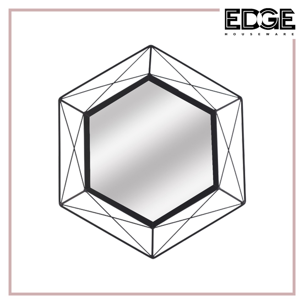 Edge Decorative 43x37cm Black Geometric Metal Frame Hanging Wall Mirror ...