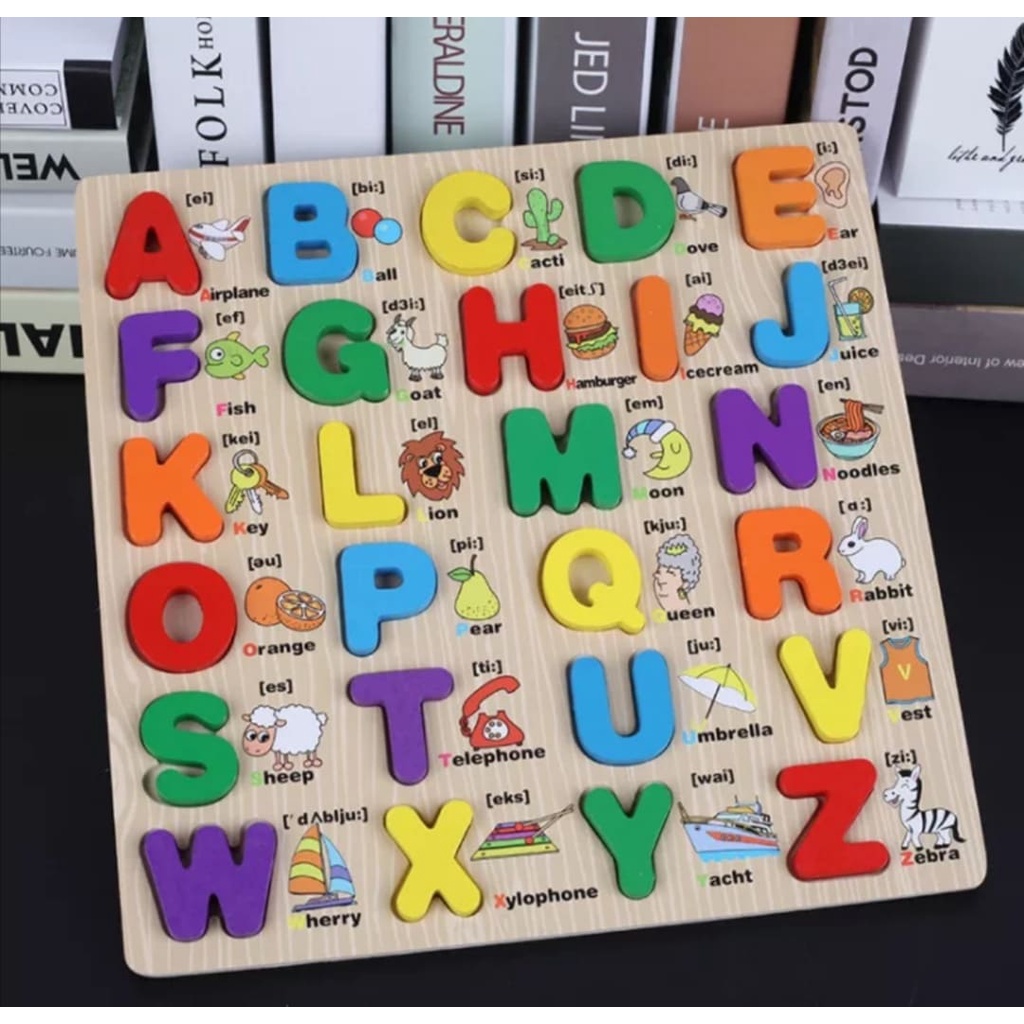 100% High Quality 3D Wooden Alphabet Puzzles ABC Upper Case And Lower ...