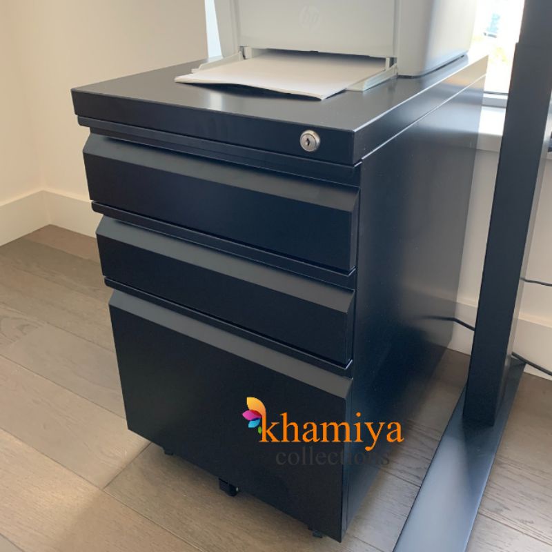 Black 3 drawer Mobile Drawer with keylock, Mobile Pedestal Cabinet ...