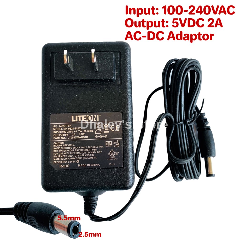 AC/DC Adapter 5V 2A Input 100-240VAC Output 5VDC 2Amperes Heavy Duty ...