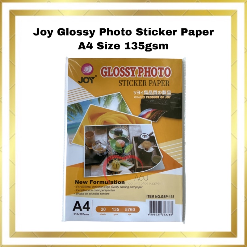 Joy Glossy Photo Sticker Paper A4 20pcs/pack | Shopee Philippines