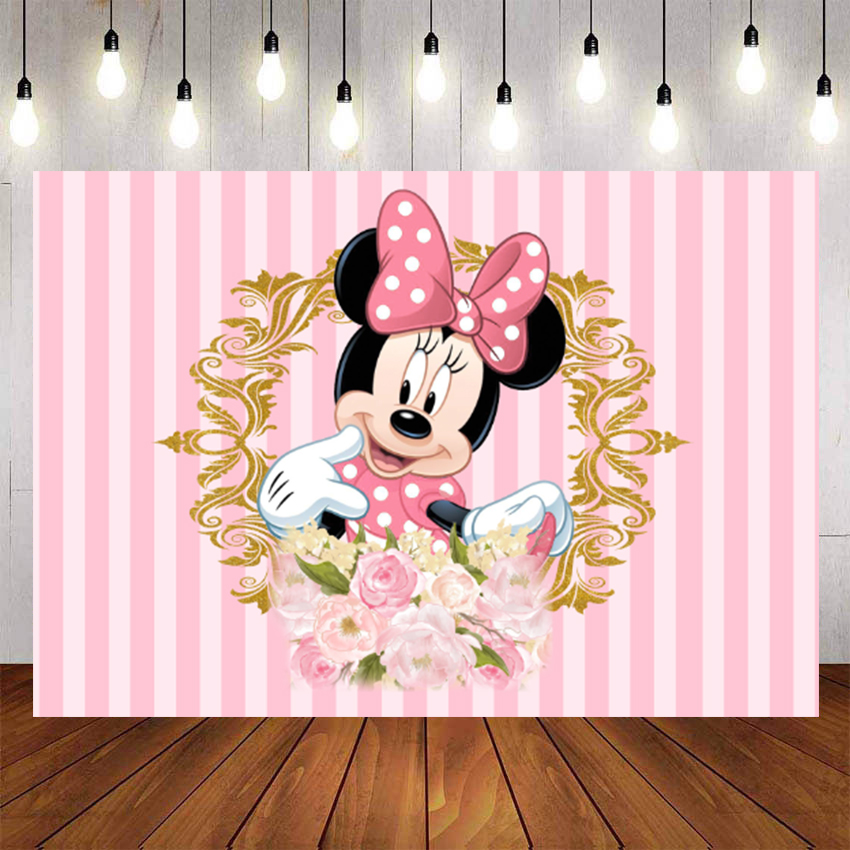 Disney Cute Minnie Mouse Backdrop For Photography Baby Shower Kids Pink ...