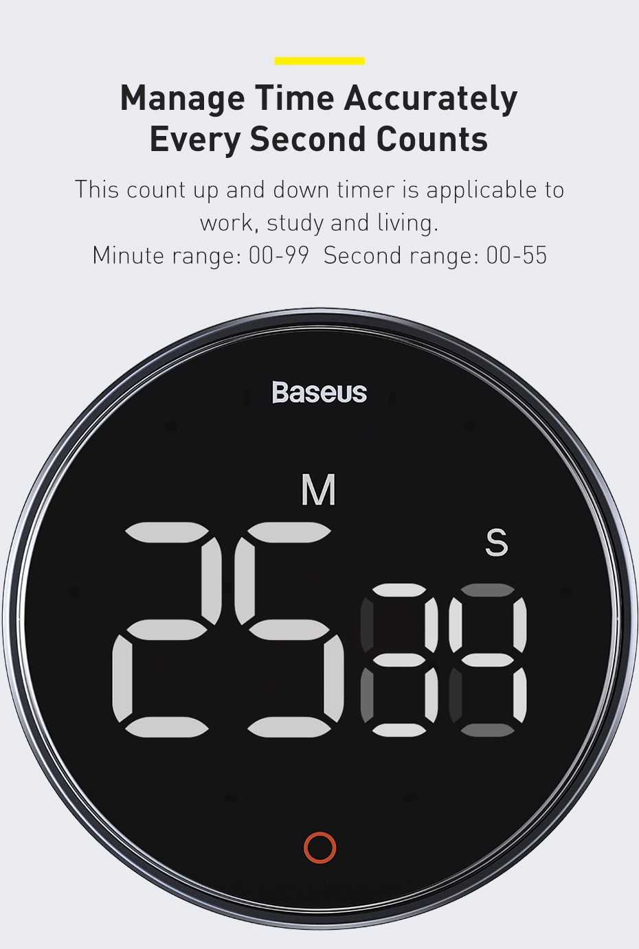 Baseus Magnetic Countdown Alarm Clock Kitchen Timer Manual Digital ...